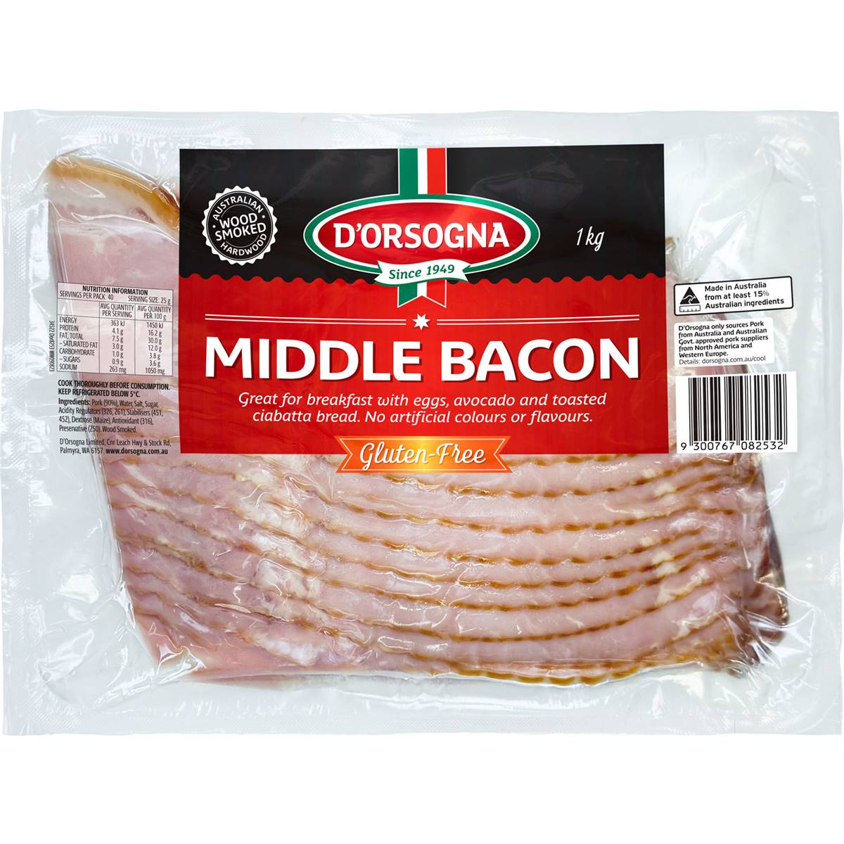 D'orsogna Middle Bacon 1kg | Woolworths