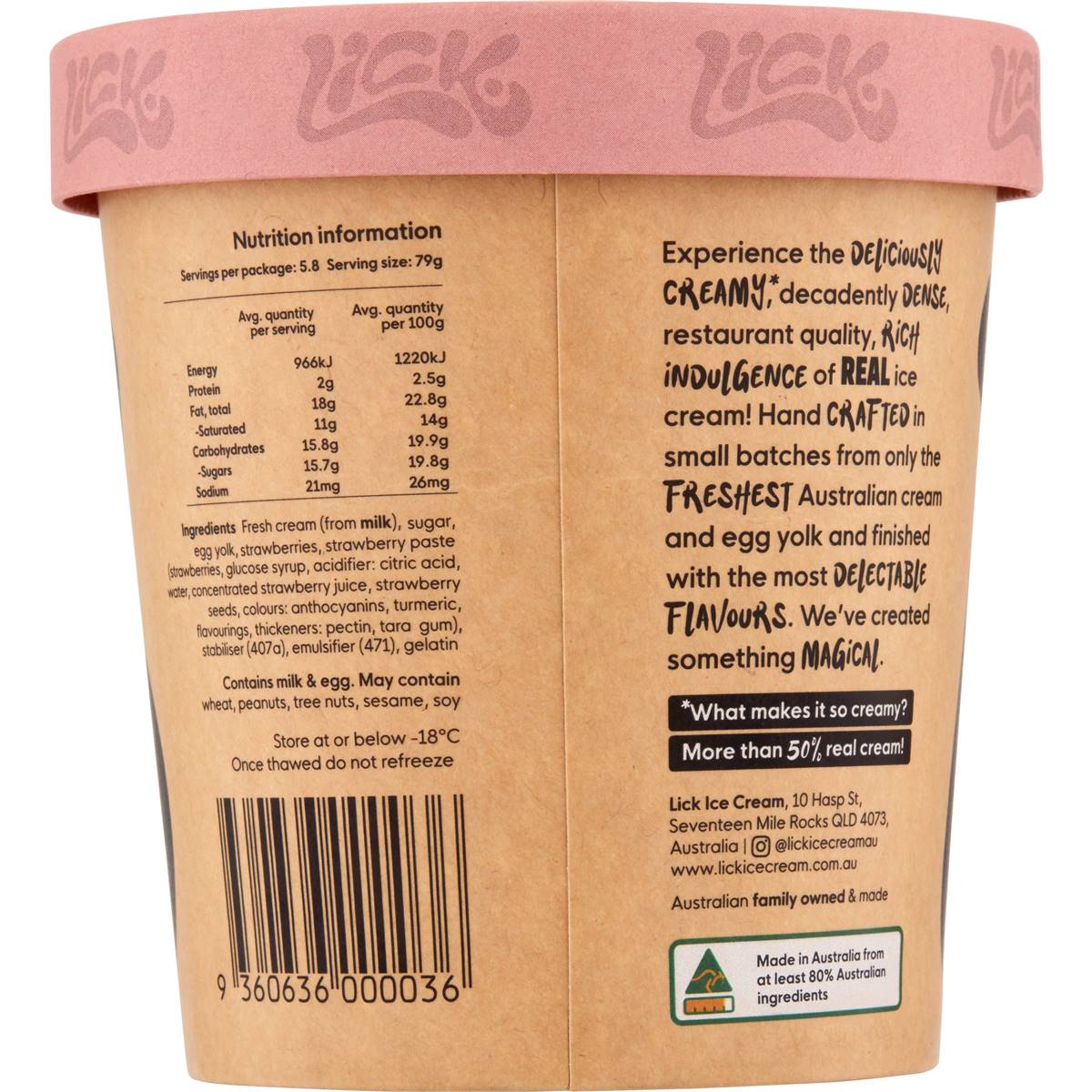 Lick Ice Cream Strawberries & Cream 460ml | Woolworths