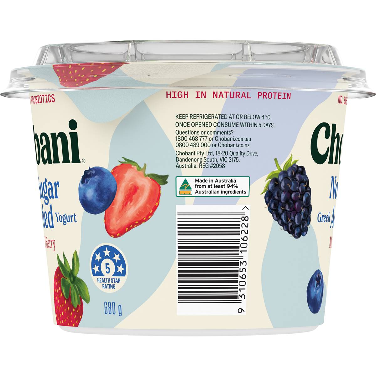 Chobani No Sugar Added Mixed Berry Greek Yogurt 680g | Woolworths