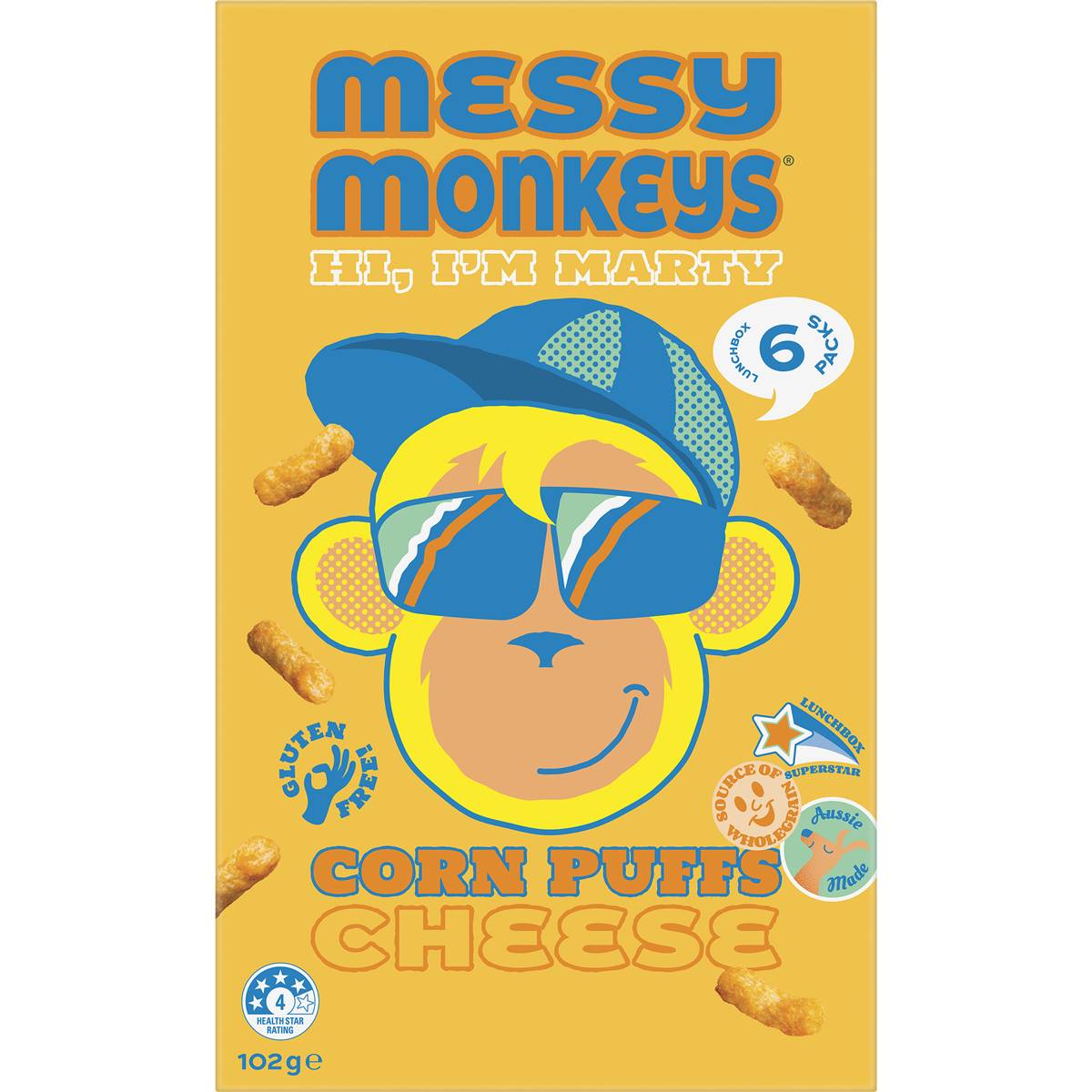 Messy Monkeys Corn Puffs Cheese 102g | Woolworths