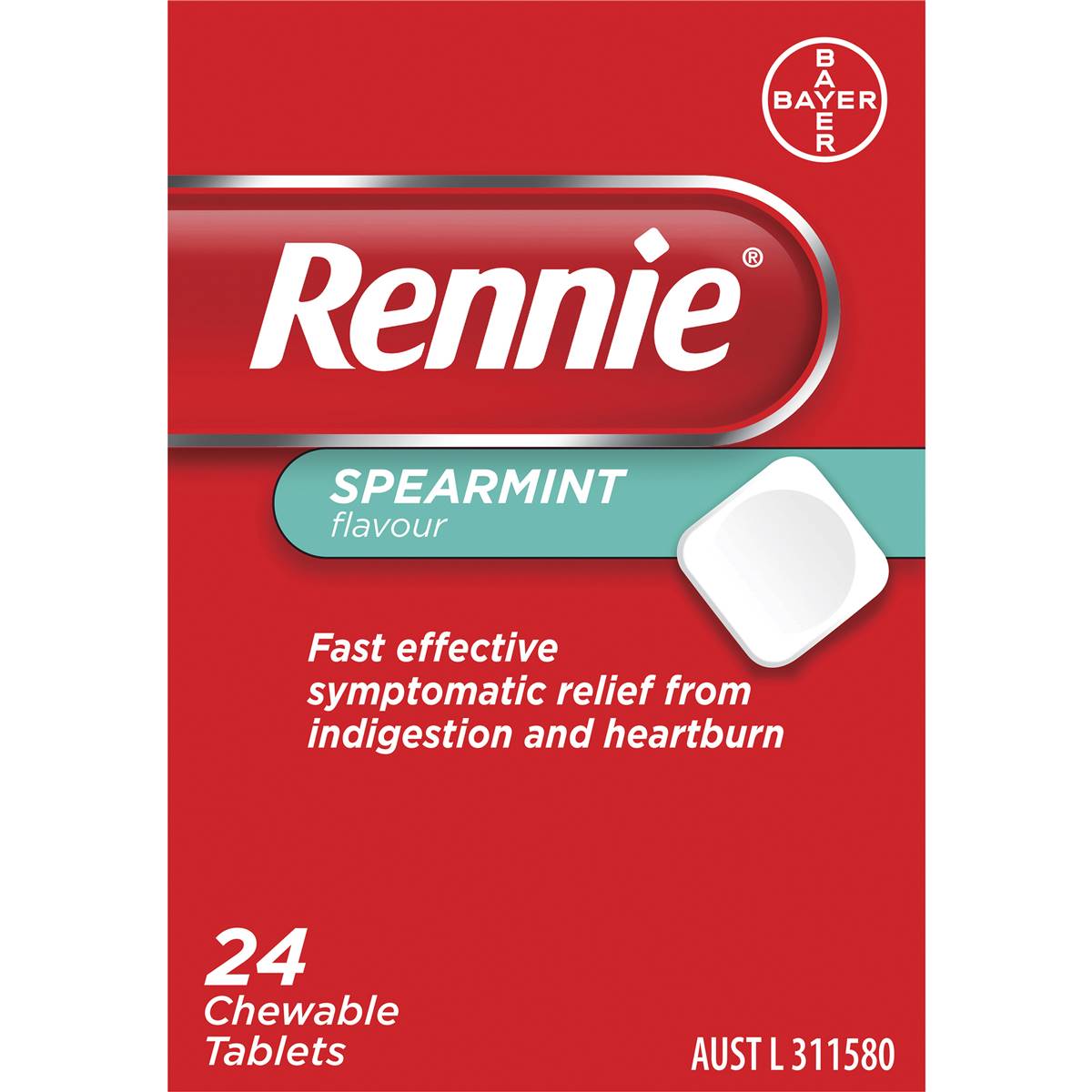 Rennie Indigestion & Heartburn Relief Spearmint Chewable Tablets 24 ...
