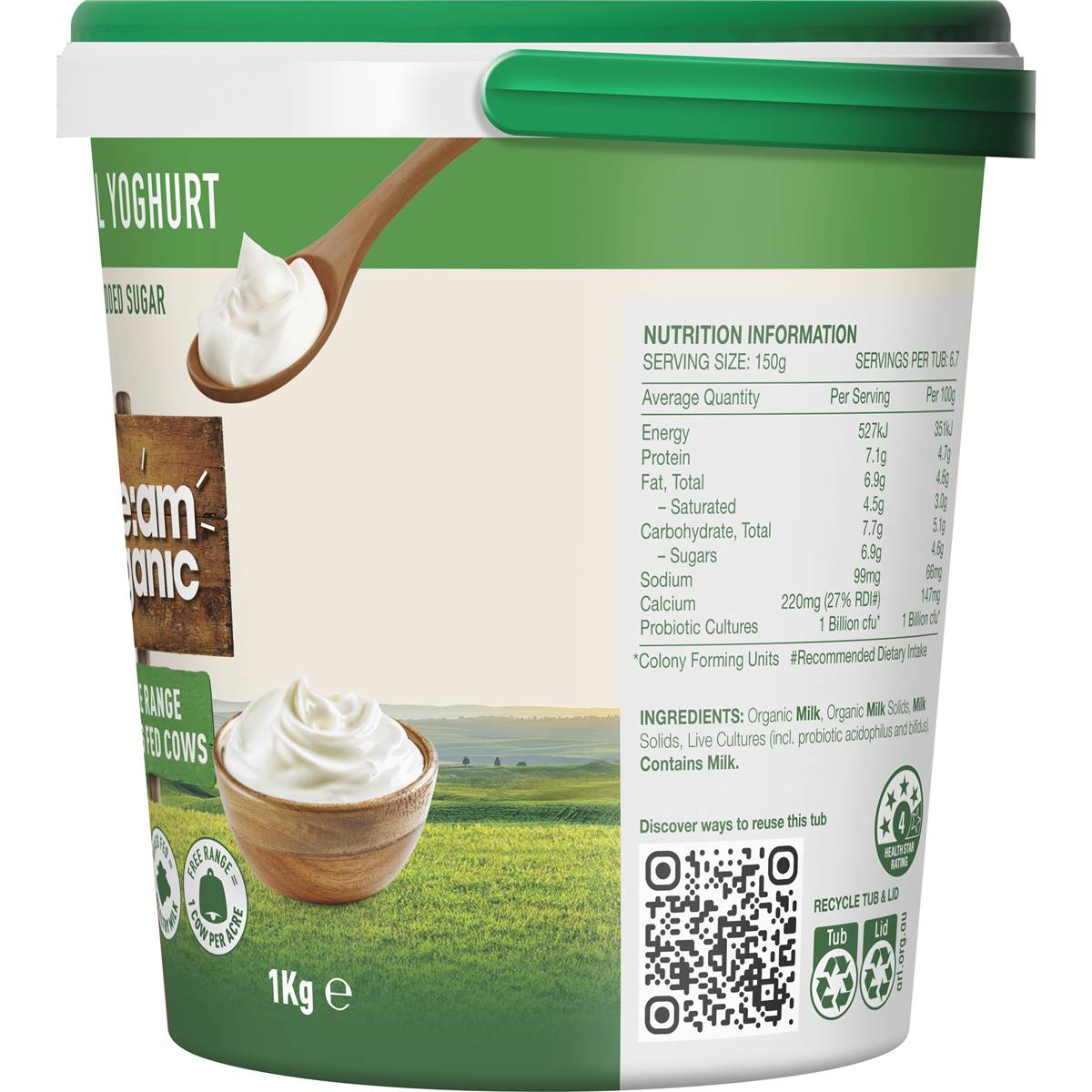 Five:am Organic Natural Yoghurt 1kg | Woolworths
