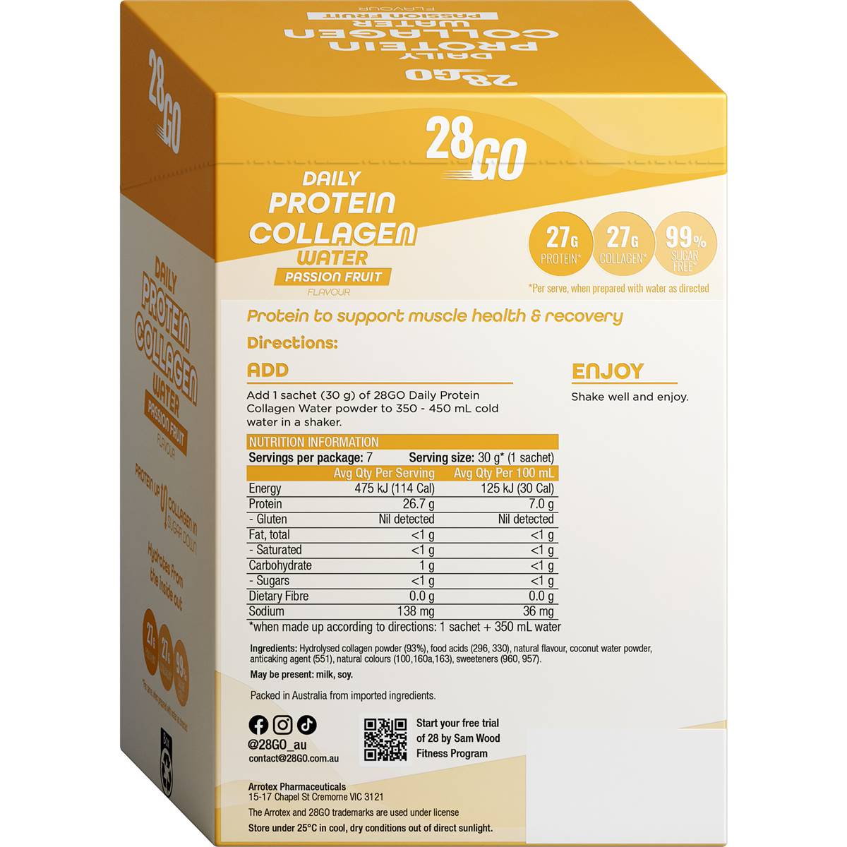 28go Protein Collagen Water Passionfruit 30g X 7 Pack | Woolworths