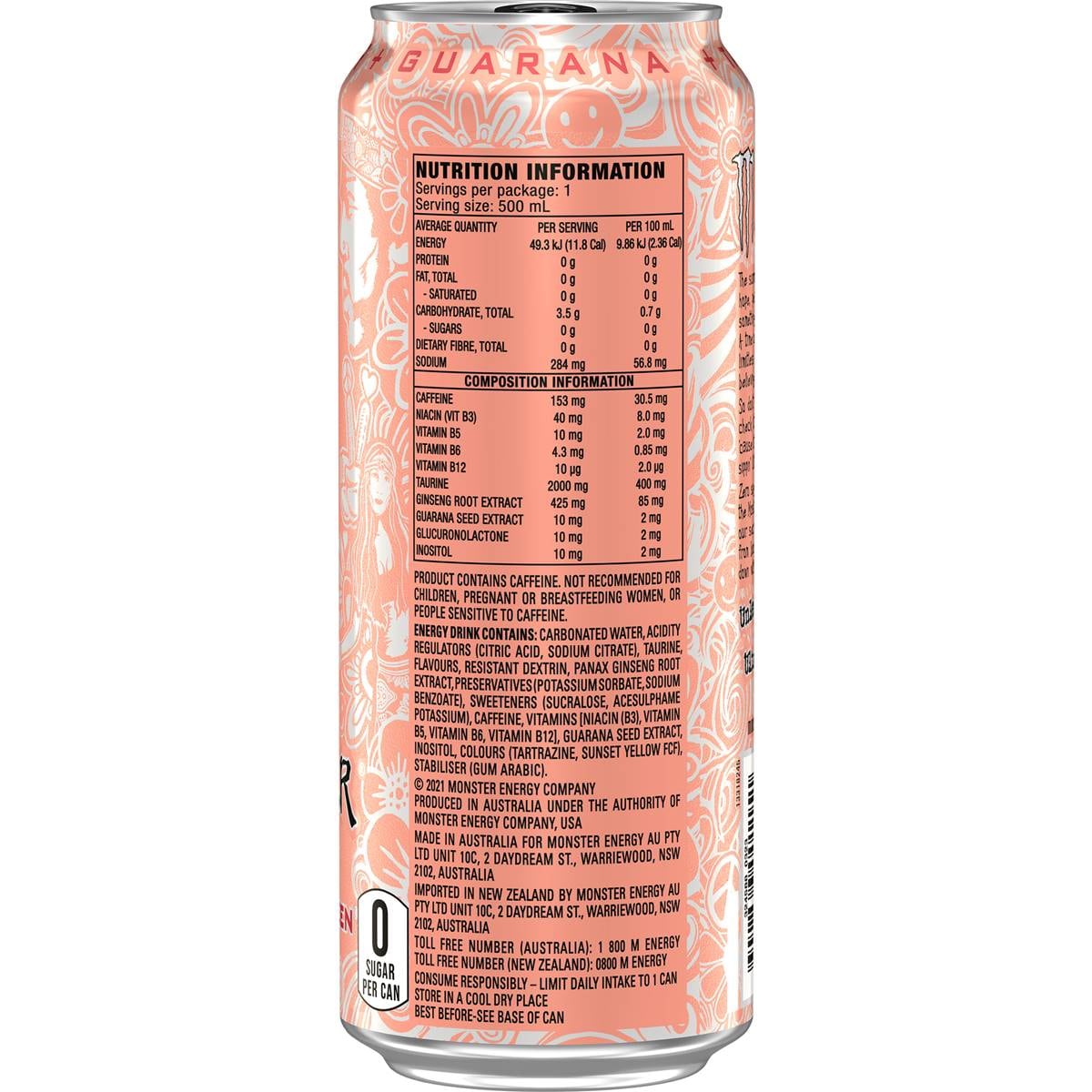 Monster Ultra Peachy Keen Energy Drink 500ml | Woolworths