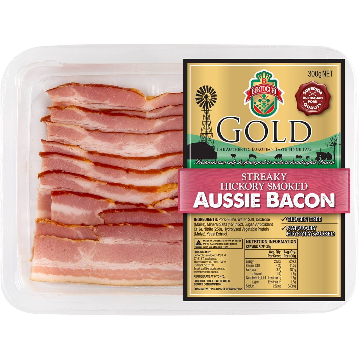 Bertocchi Gold Streaky Hickory Smoked Aussie Bacon 300g | Woolworths
