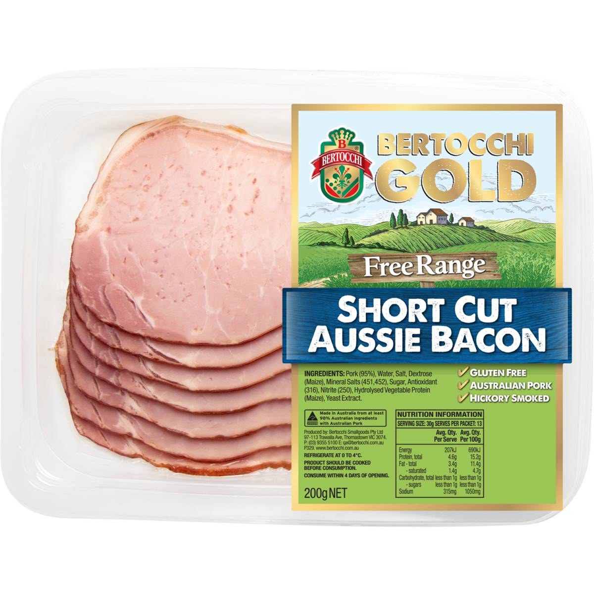 Bertocchi Gold Free Range Short Cut Aussie Bacon 200g | Woolworths