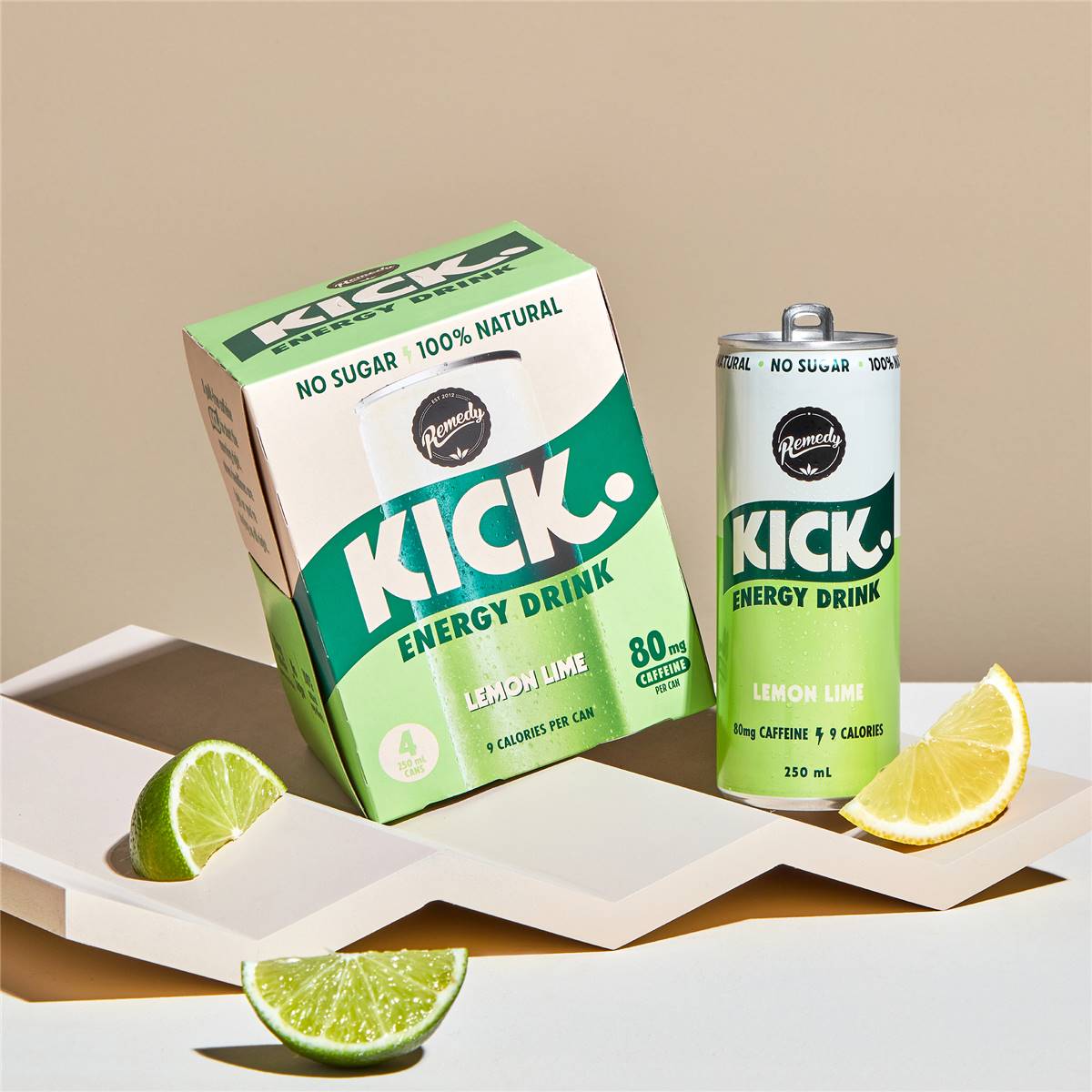 Remedy Kick Energy Drink Lemon Lime Cans 250ml X 4 Pack | Woolworths