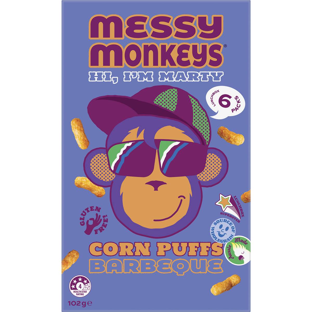 Messy Monkeys Corn Puffs Barbeque 102g | Woolworths
