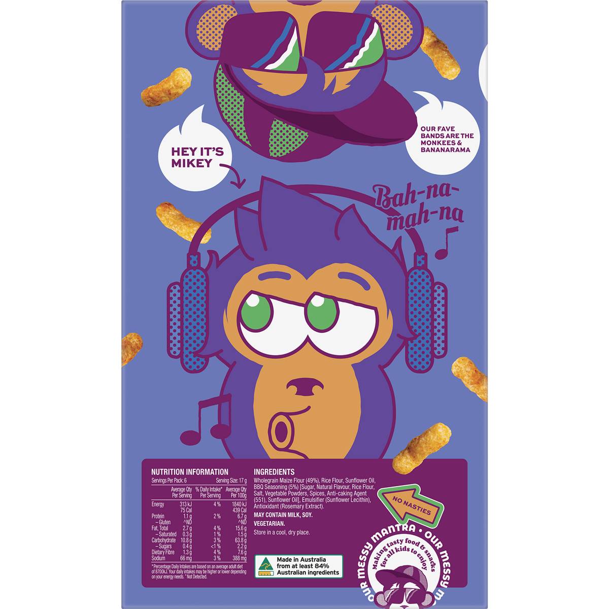 Messy Monkeys Corn Puffs Barbeque 102g | Woolworths