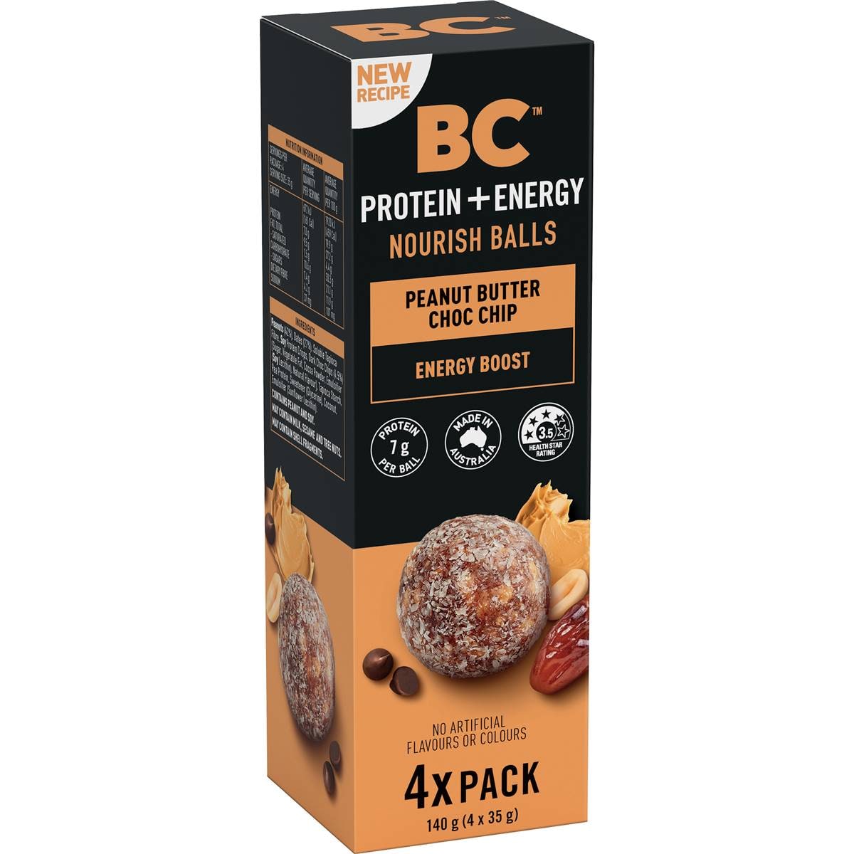 Bc Snacks Protein + Energy Nourish Balls Peanut Butter Choc Chip 4 Pack ...