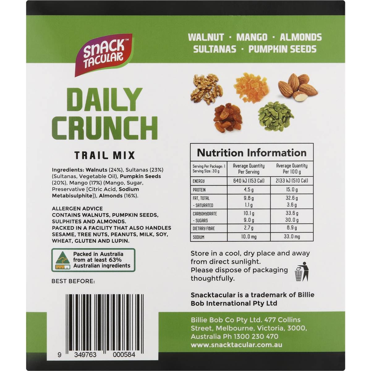 Snacktacular Daily Crunch Trail Mix 30g X 5 Pack | Woolworths
