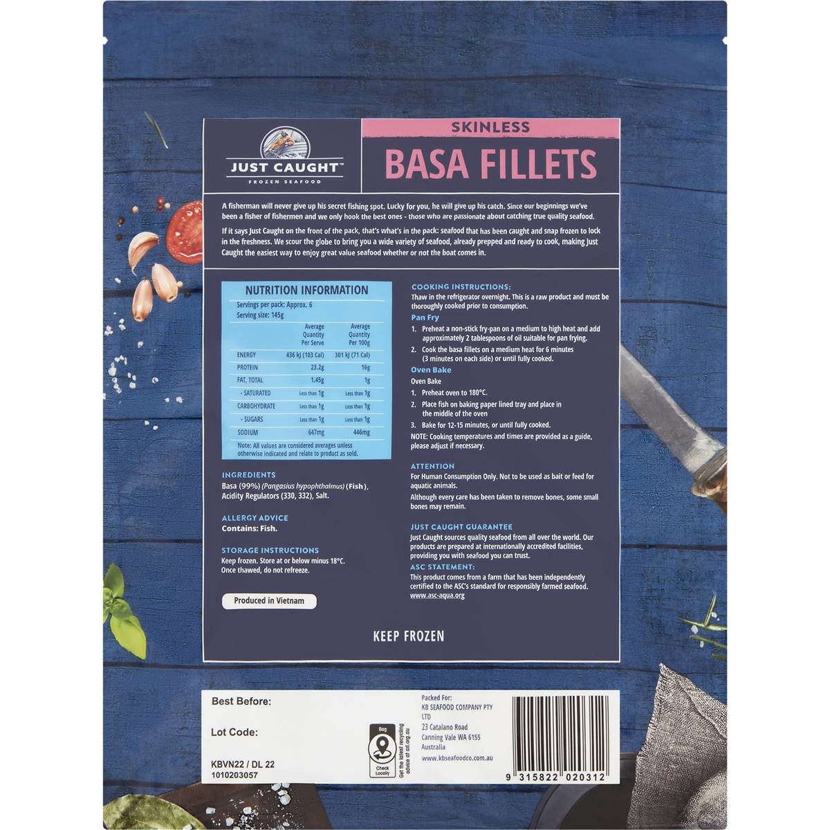 Just Caught Skinless Basa Fillets Frozen 1kg | Woolworths