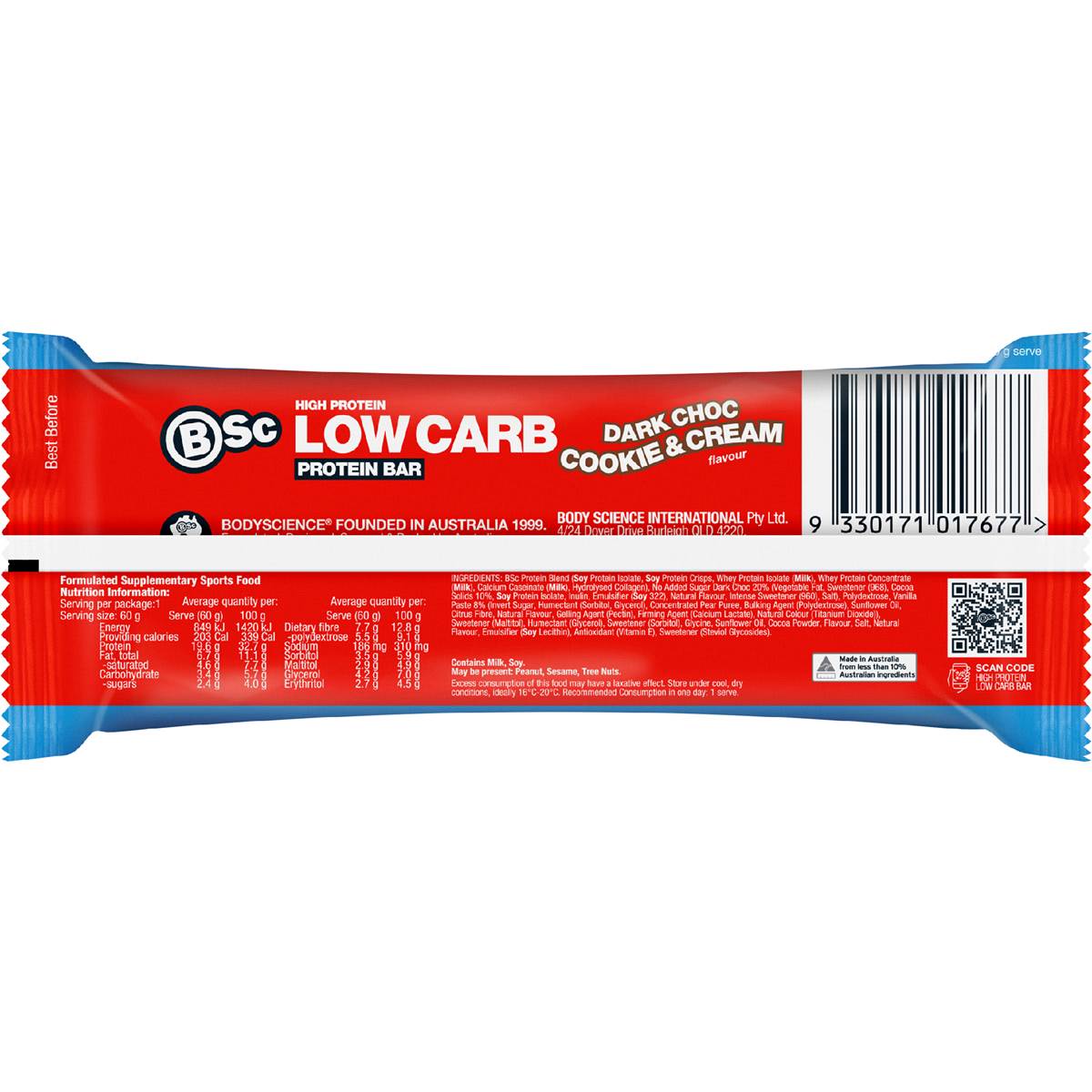 Bsc High Protein Low Carb Bar Dark Choc Cookie 60g | Woolworths