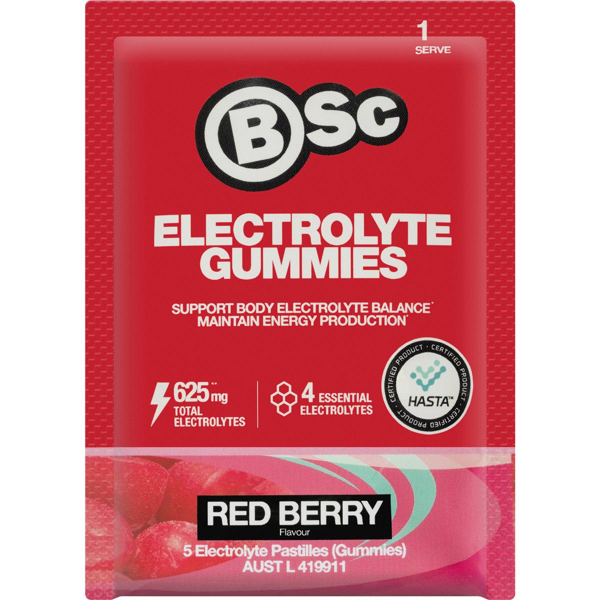 Bsc Electrolyte Gummies Red Berry Flavour Sachet 5 Pack | Woolworths