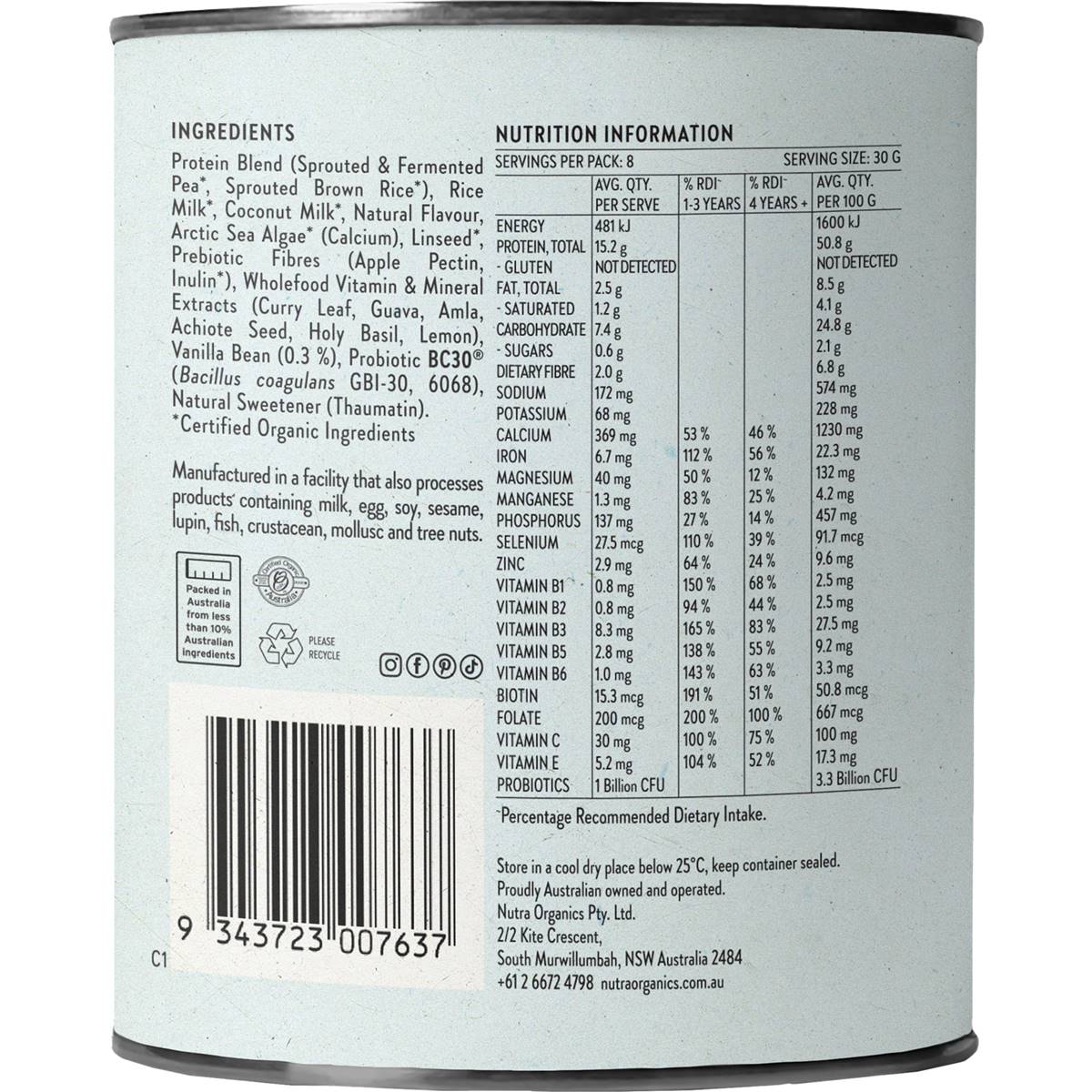 Nutra Organics Smooth Vanilla Multivitamin Powder 240g | Woolworths