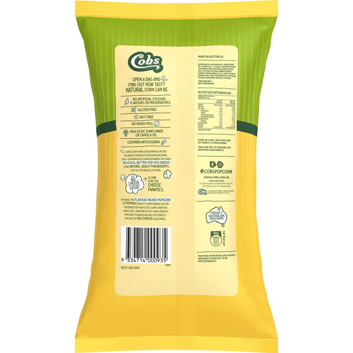 Cobs Popcorn The Big Cheese 5 Pack | Woolworths