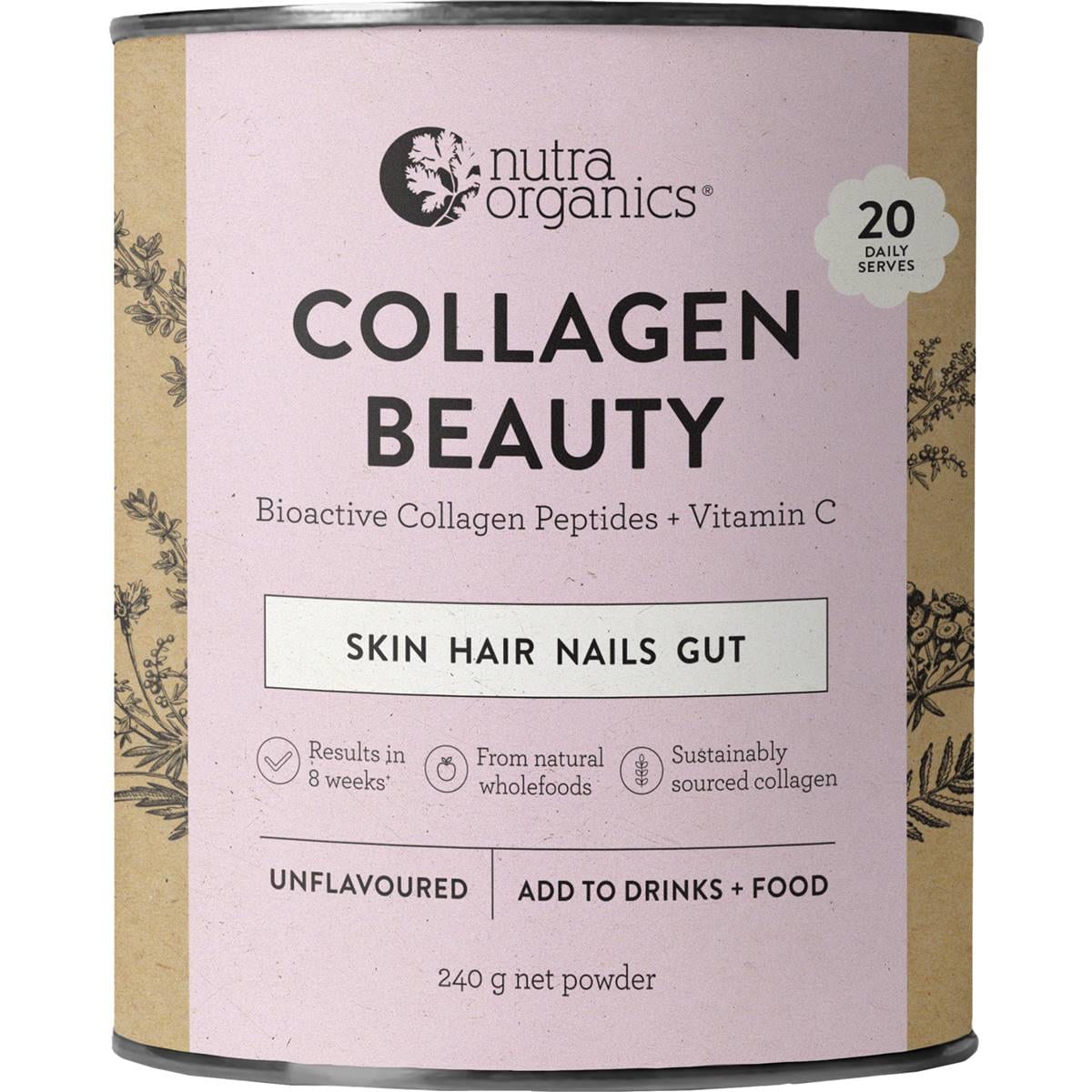 Nutra Organics Collagen Beauty Skin Hair Nails Gut Unflavoured 240g ...