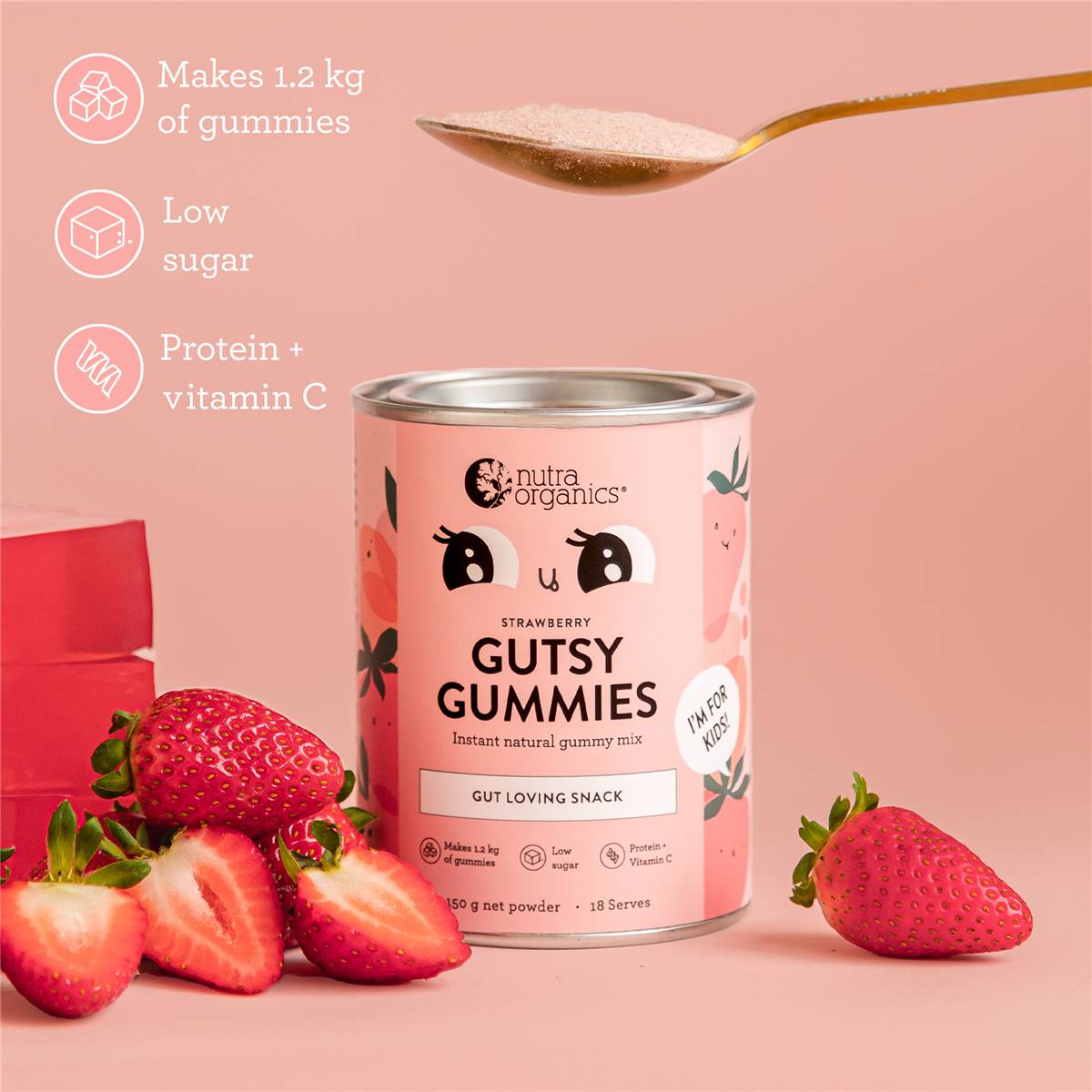 Nutra Organics Gutsy Gummies Gut Loving Snack Strawberry 150g | Woolworths