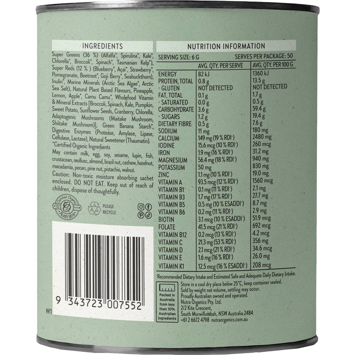 Nutra Organics Daily Greens & Reds Powder 300g | Woolworths