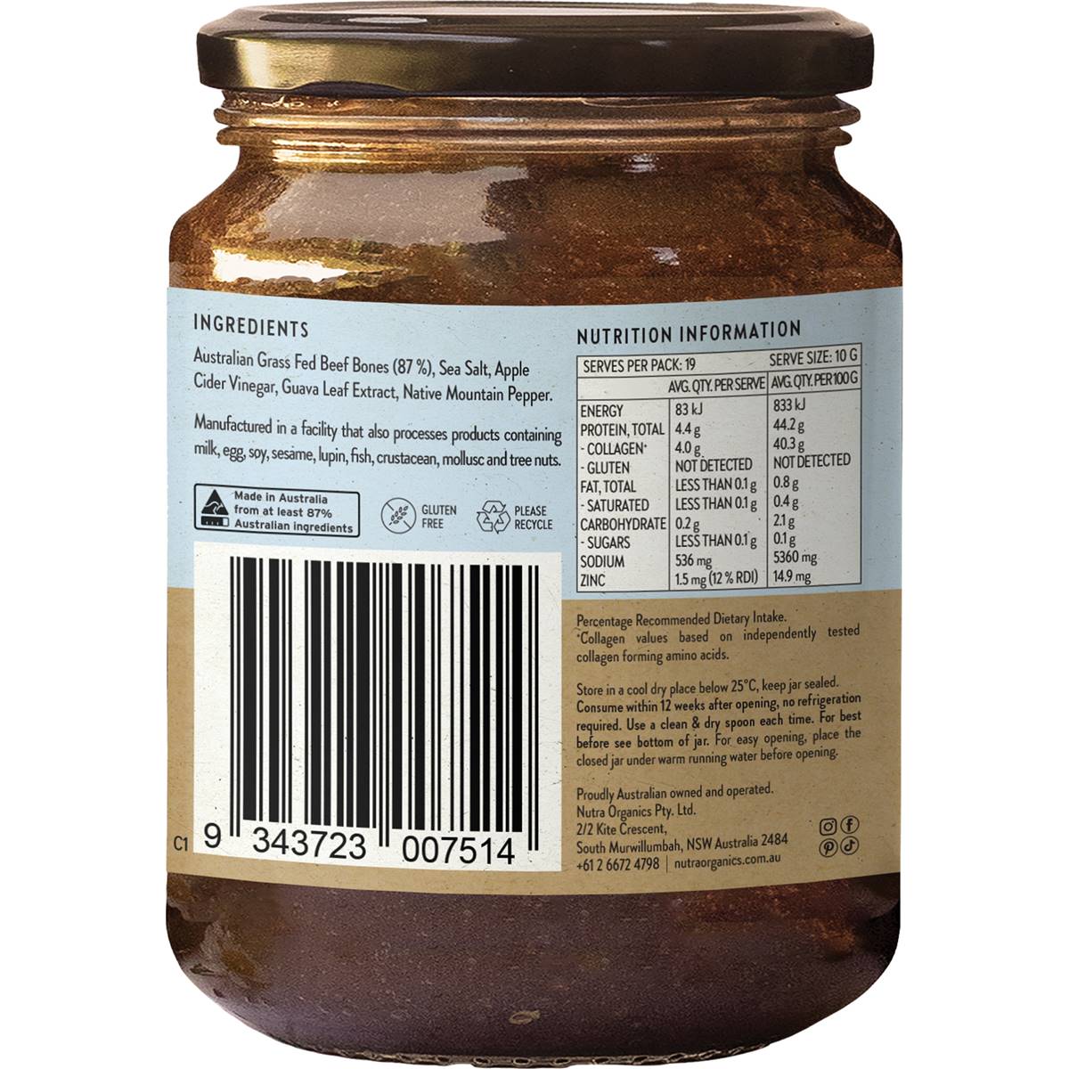 Nutra Organics Beef Bone Broth Natural Beef 190g | Woolworths