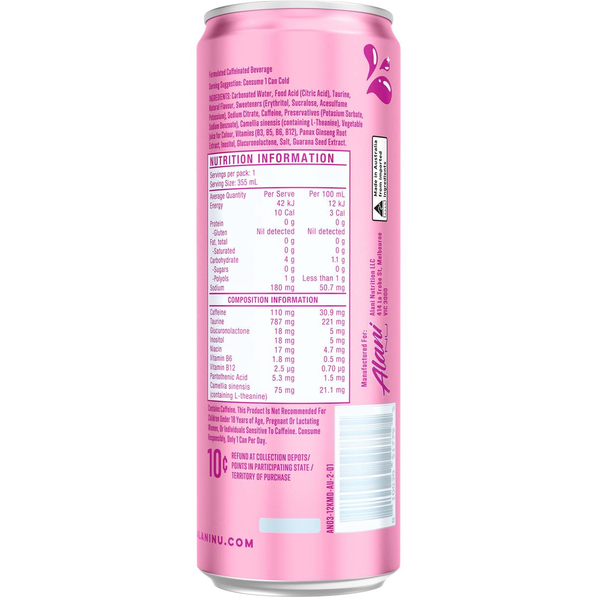 Alani Energy Drink Kimade 355ml | Woolworths