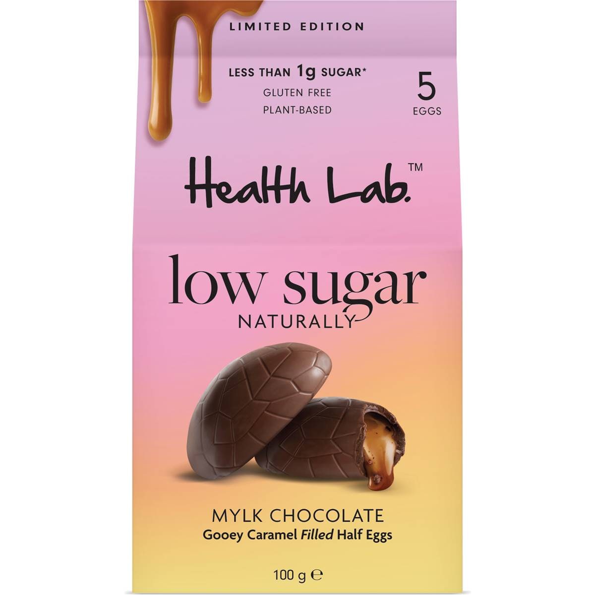 Health Lab Low Sugar Mylk Chocolate Gooey Caramel Filled Half Eggs 100g ...