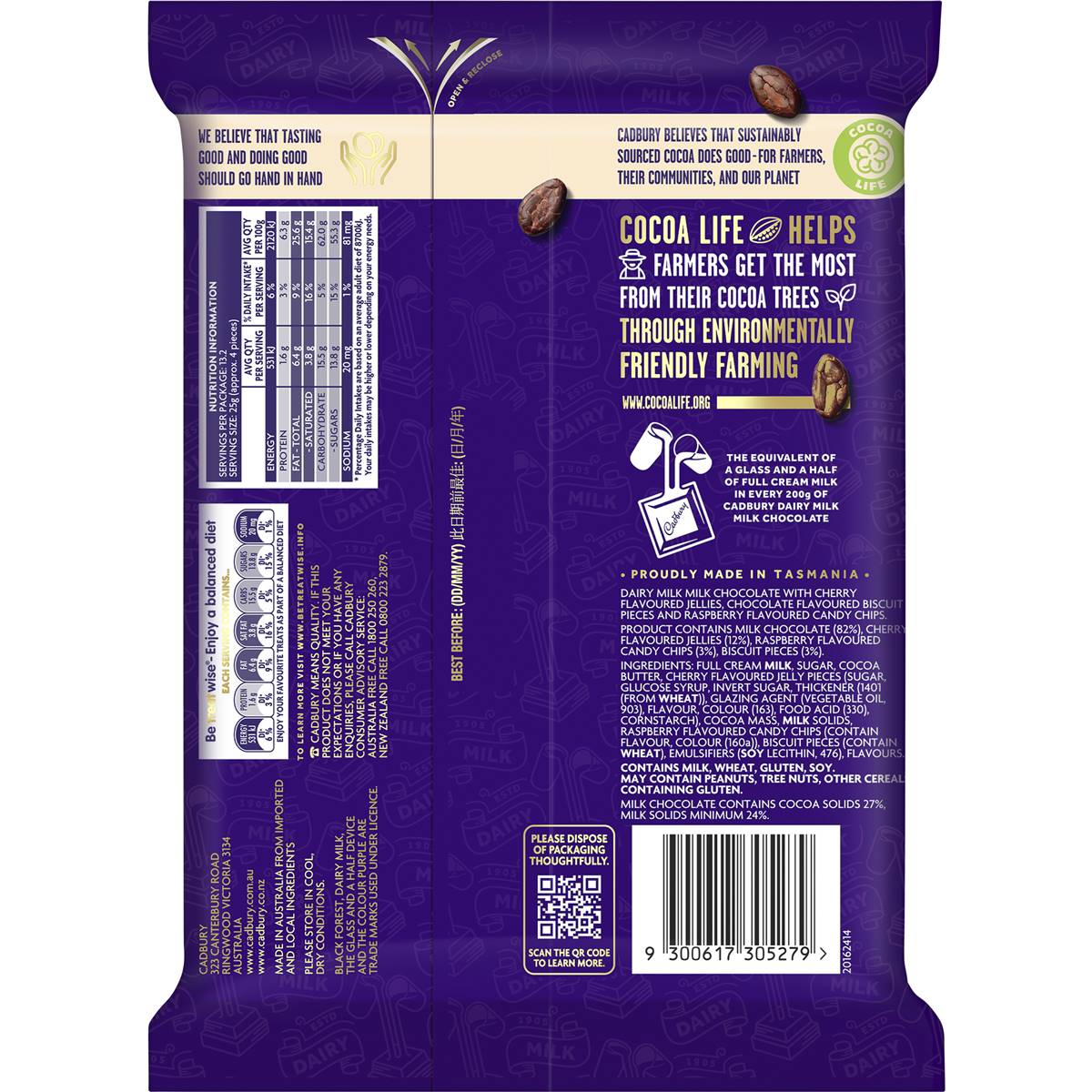 Cadbury Dairy Milk Black Forest Raspberry Chocolate Block 330g | Woolworths