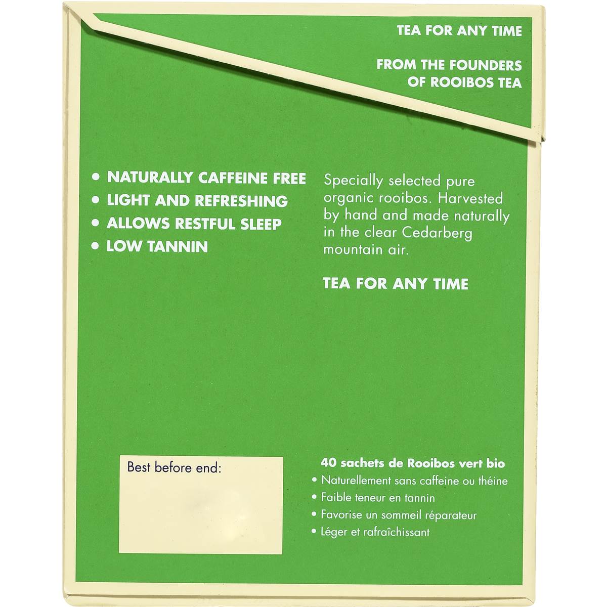 Tick Tock Organic Rooibos Green Tea 40 Pack 100g | Woolworths