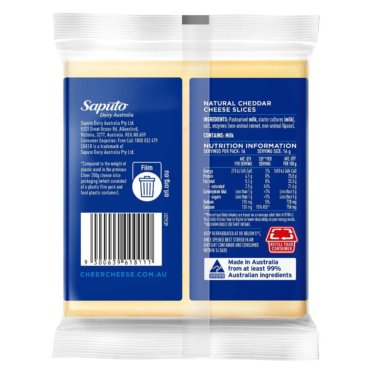 Cheer Cheese Tasty Cheese Slices 250g | Woolworths