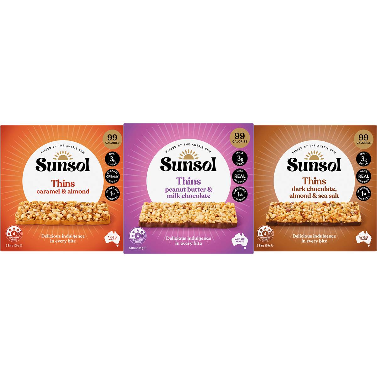 Sunsol Thins Dark Chocolate Almond Sea Salt 105g | Woolworths