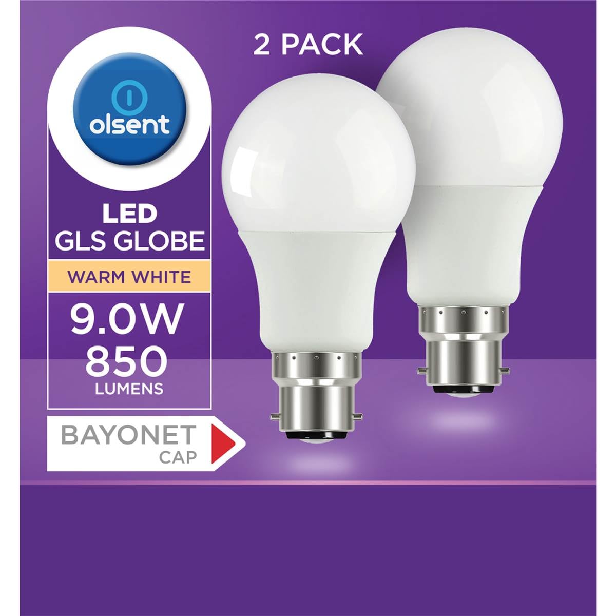 Olsent Led Gls Bc 9w 810lm Ww 2 Pack | Woolworths