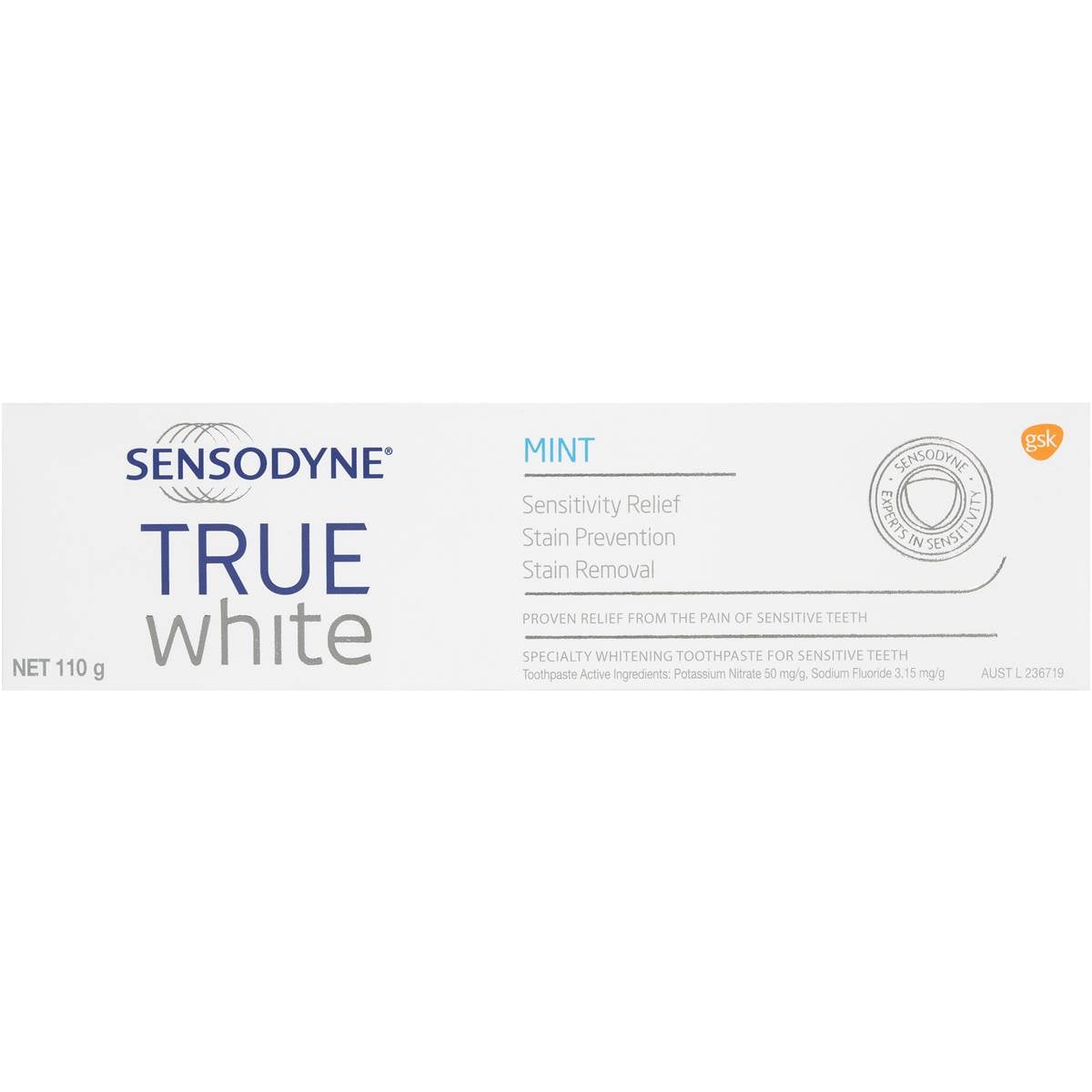 Sensodyne Sensitive True White Mint Toothpaste 110g | Woolworths