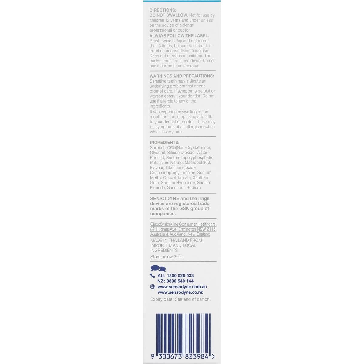 Sensodyne Sensitive True White Mint Toothpaste 110g | Woolworths