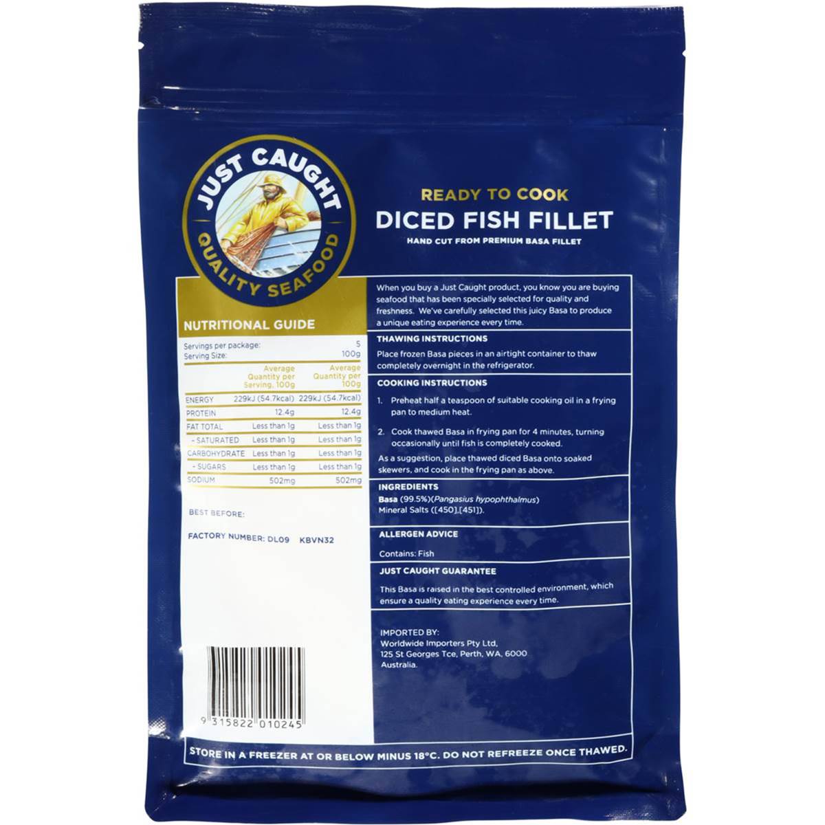 Just Caught Diced Fish Fillet Premium Basa Fillet 500g | Woolworths