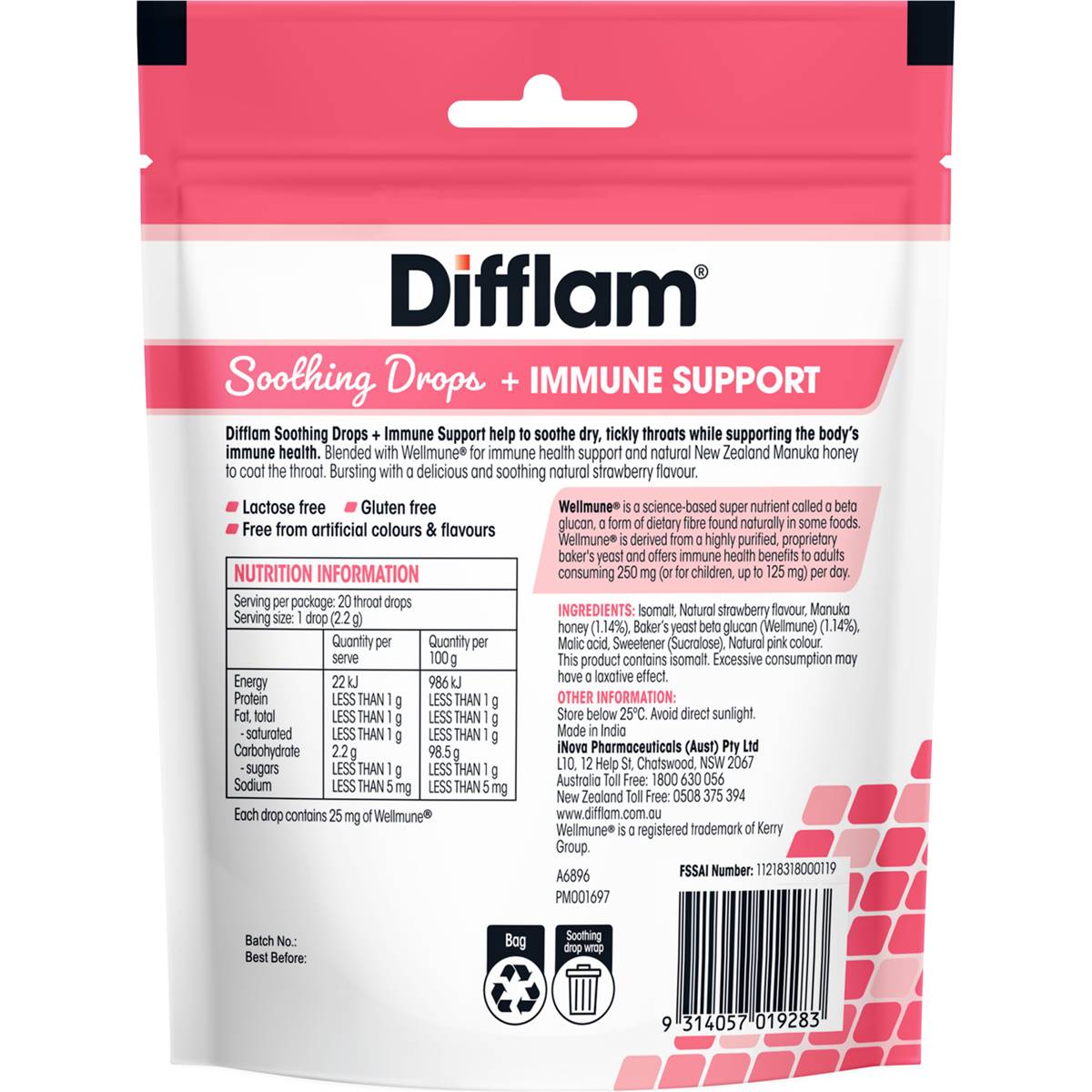 Difflam Soothing Drops + Immune Support Strawberry 20 Pack | Woolworths