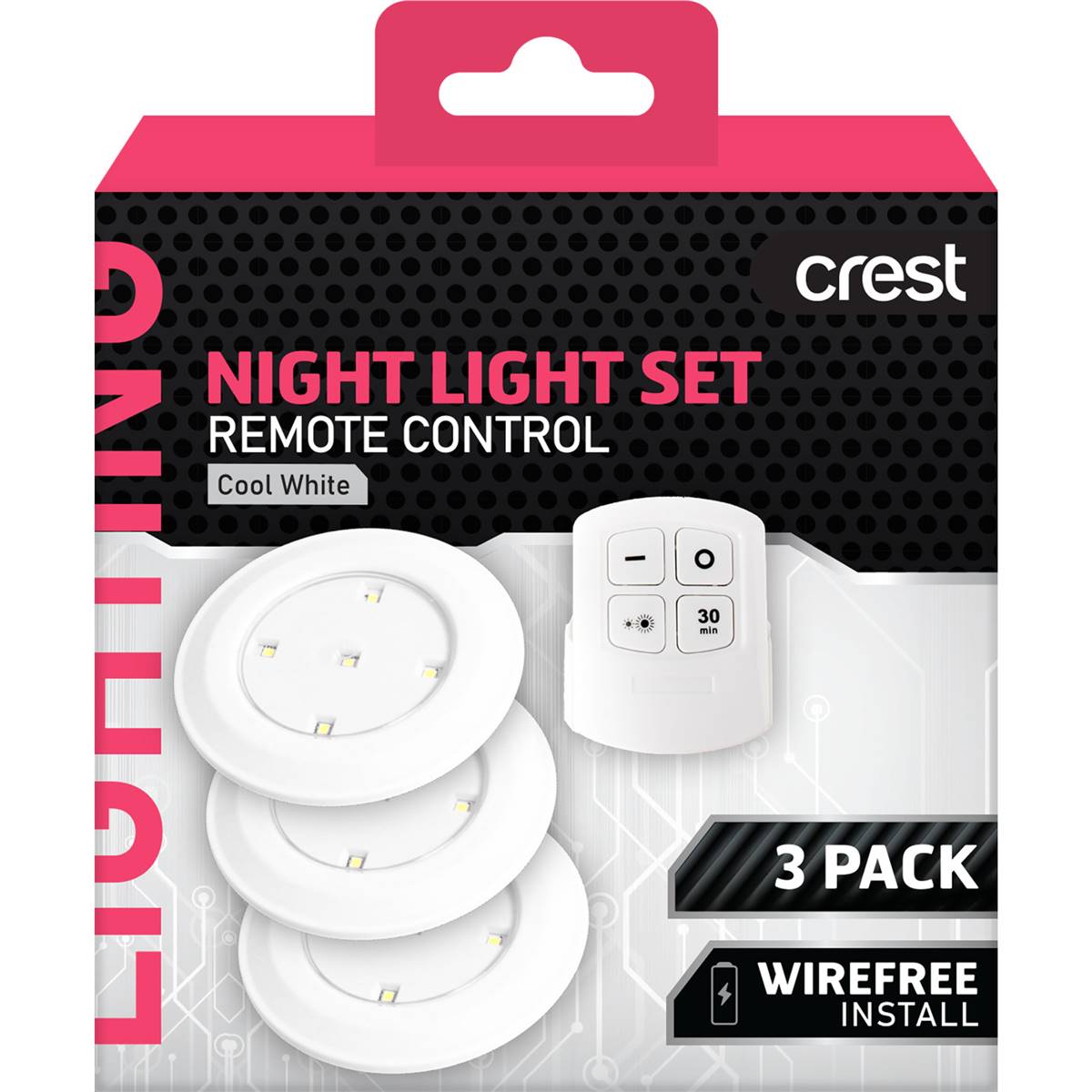 Crest Night Light Set Remote Control Cool White 3 Pack | Woolworths
