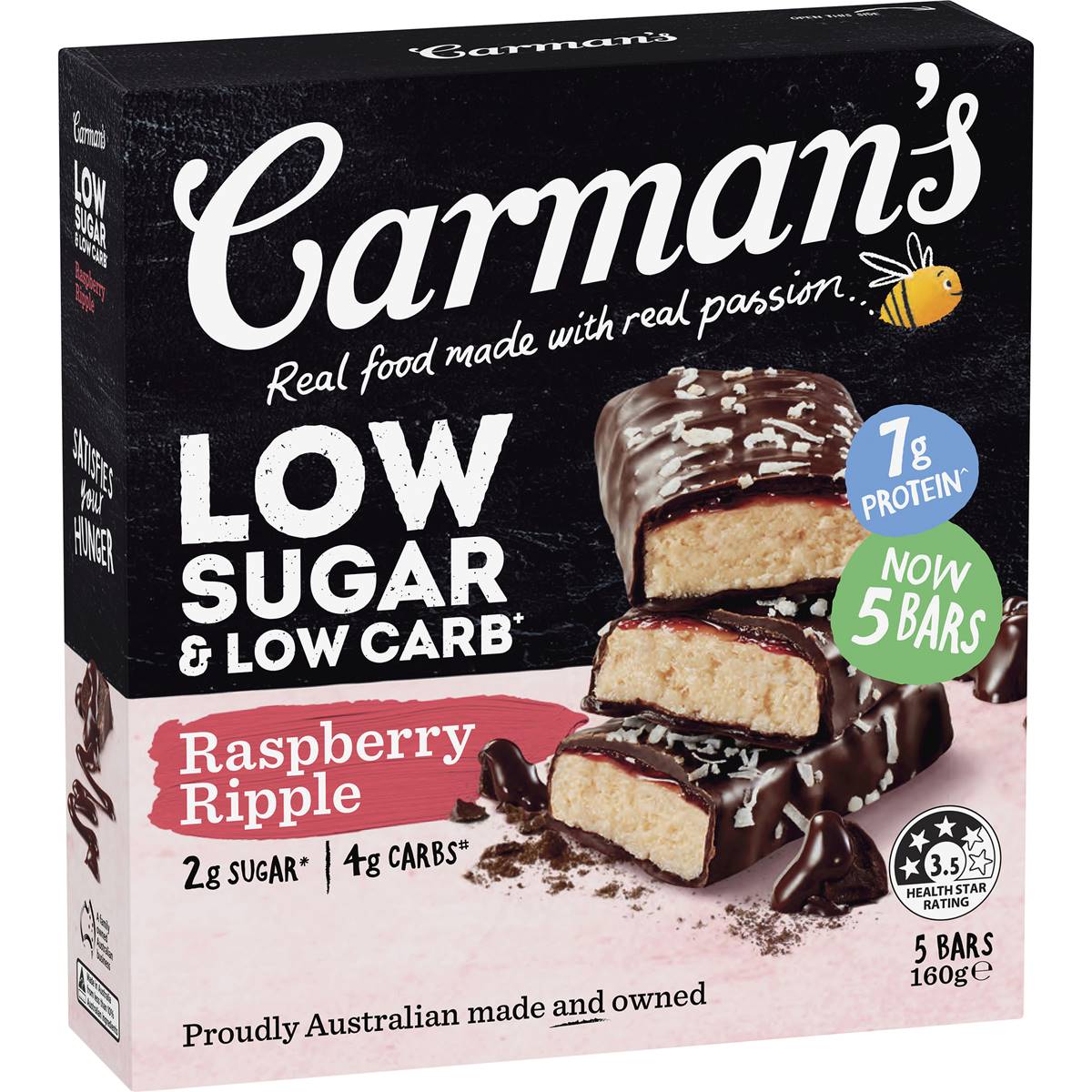 Carman's Low Sugar Low Carb Bar Raspberry Ripple 160g | Woolworths
