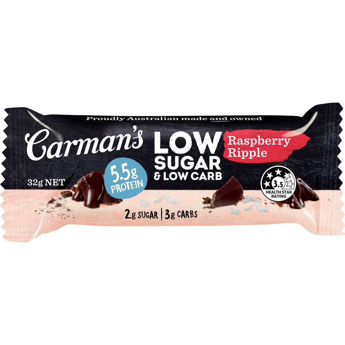 Carman's Low Sugar Low Carb Bar Raspberry Ripple 160g | Woolworths