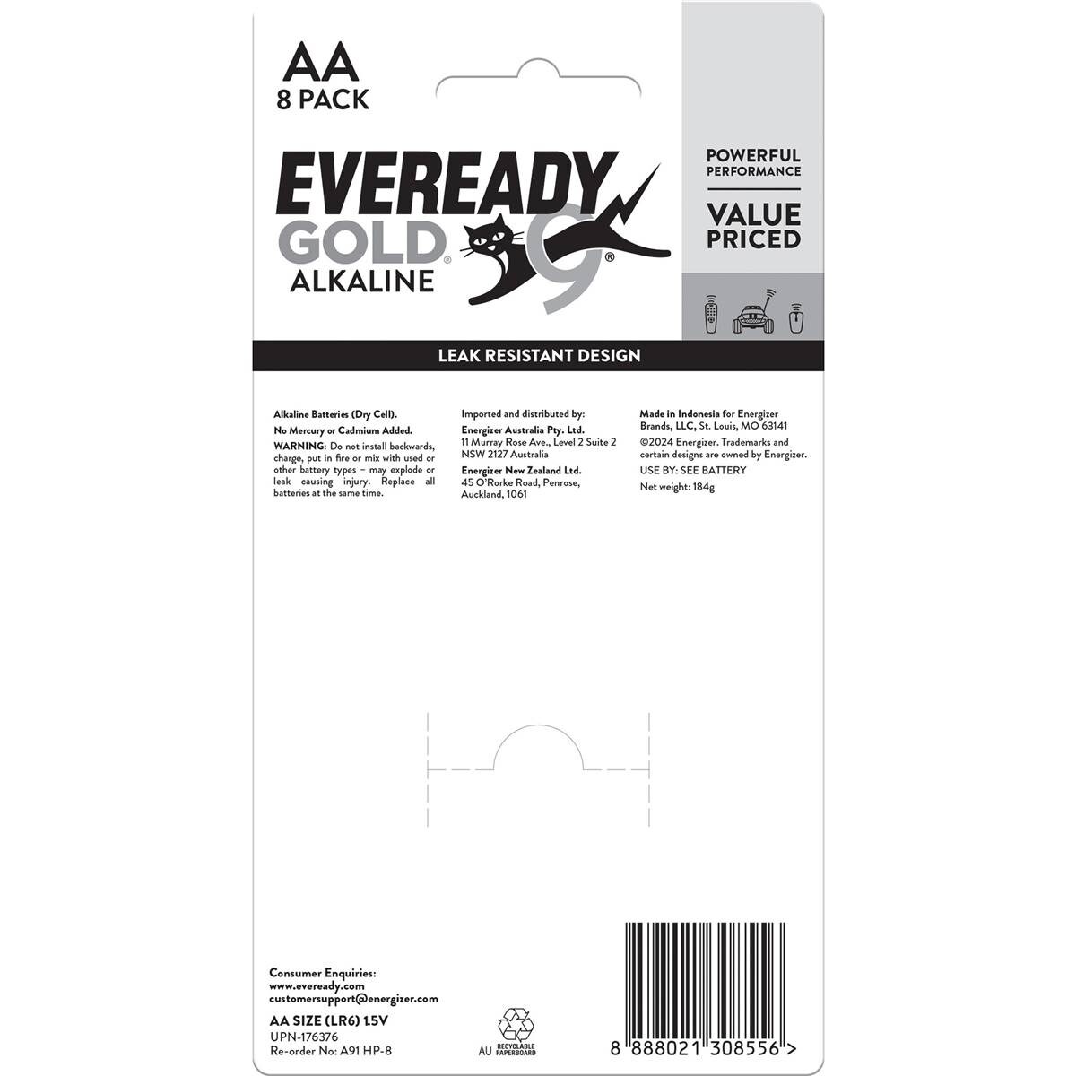 Eveready Gold Aa Alkaline Batteries 8 Pack | Woolworths