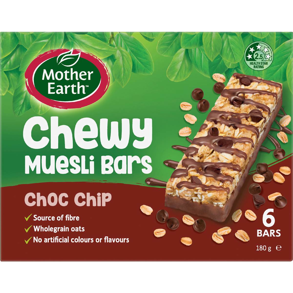 Mother Earth Chewy Muesli Bars Choc Chip 180g | Woolworths