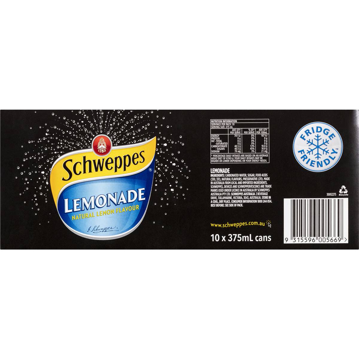 Schweppes Lemonade Cans 375ml X10 Pack | Woolworths