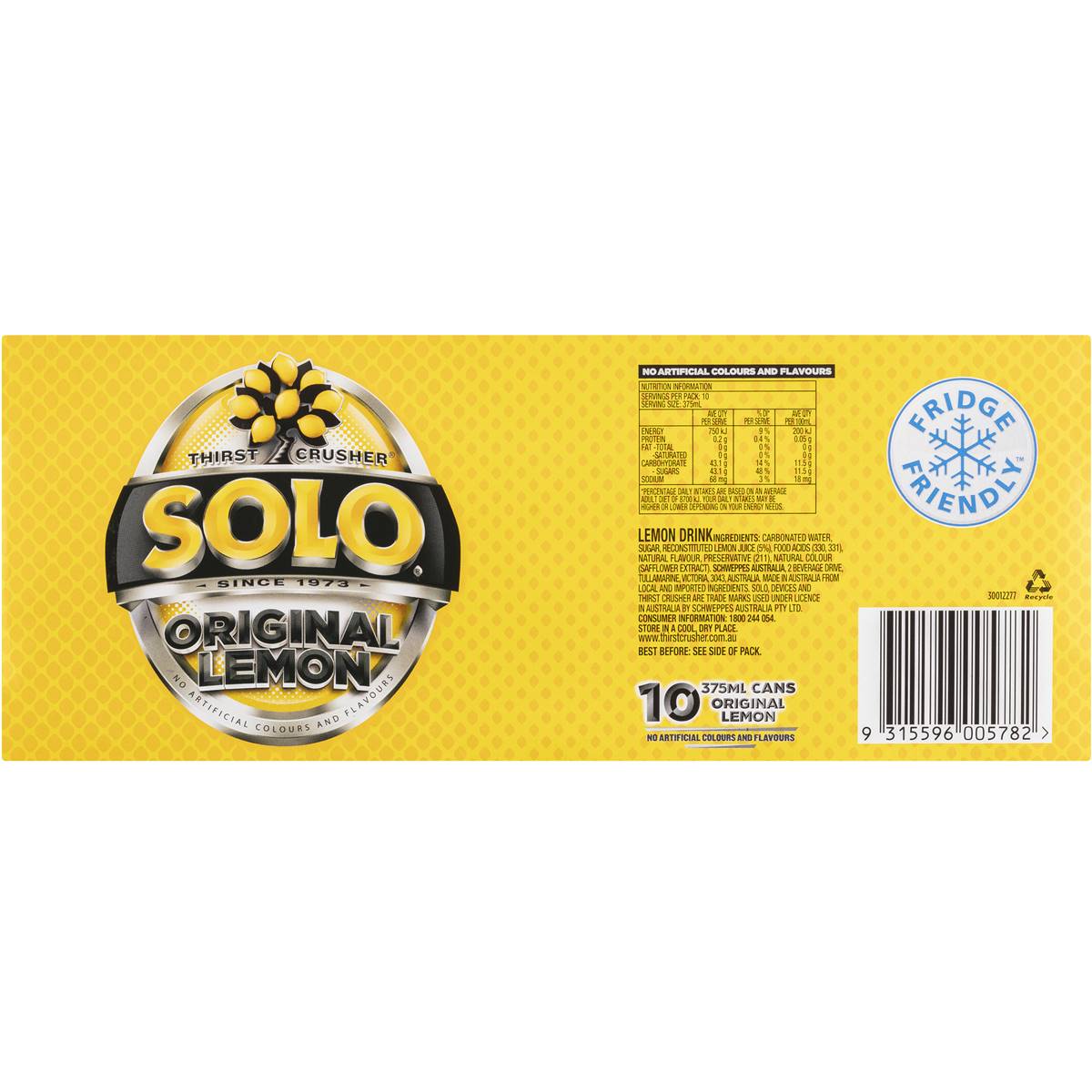 Schweppes Solo Lemon Cans 10x375ml pack | Woolworths