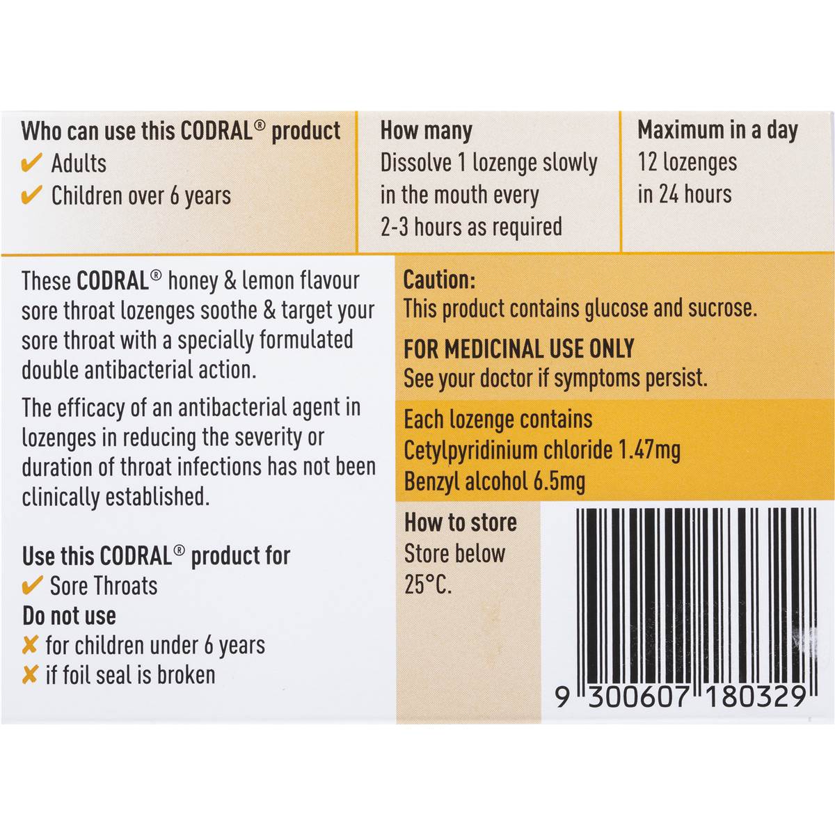 Codral Antibacterial Throat Lozenge Soothing Honey And Lemon 16 Pack ...