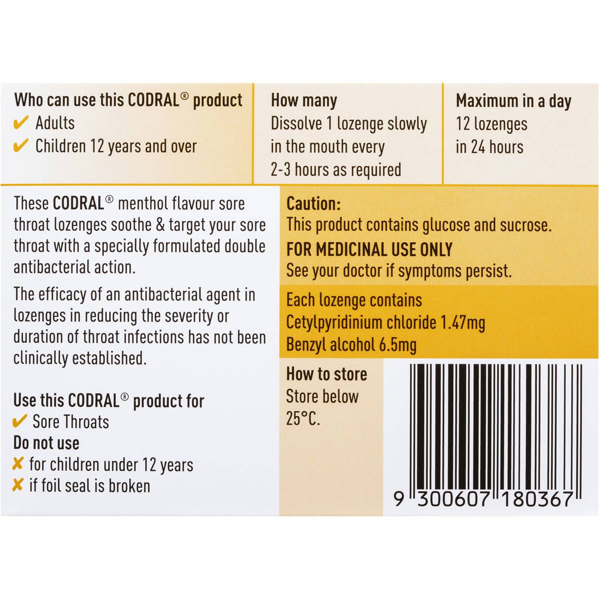 Codral Antibacterial Throat Lozenges Soothing Menthol 16 Pack | Woolworths