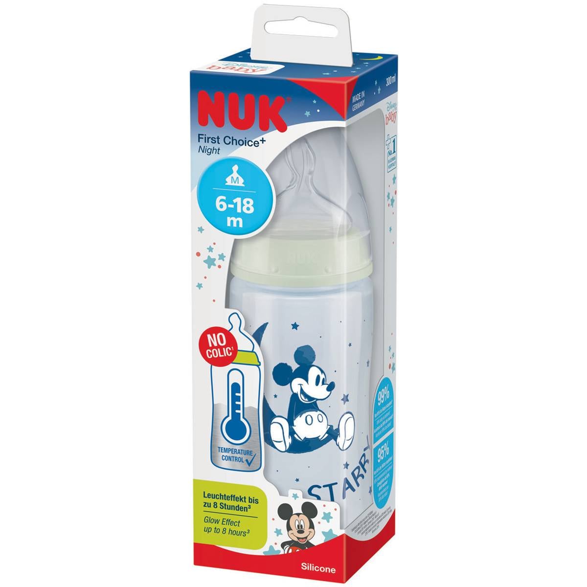 Nuk Mickey Night Temperature Control Bottle 300ml | Woolworths