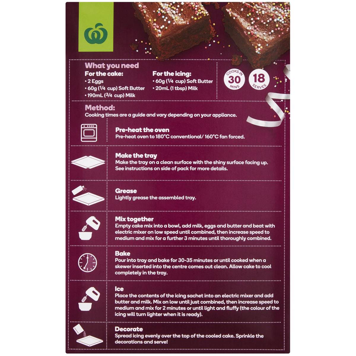 Woolworths Chocolate Cake With Tray Baking Kit 535g | Woolworths