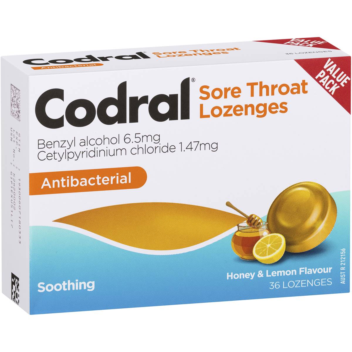 Codral Antibacterial Throat Lozenges Soothing Honey And Lemon 36pk ...