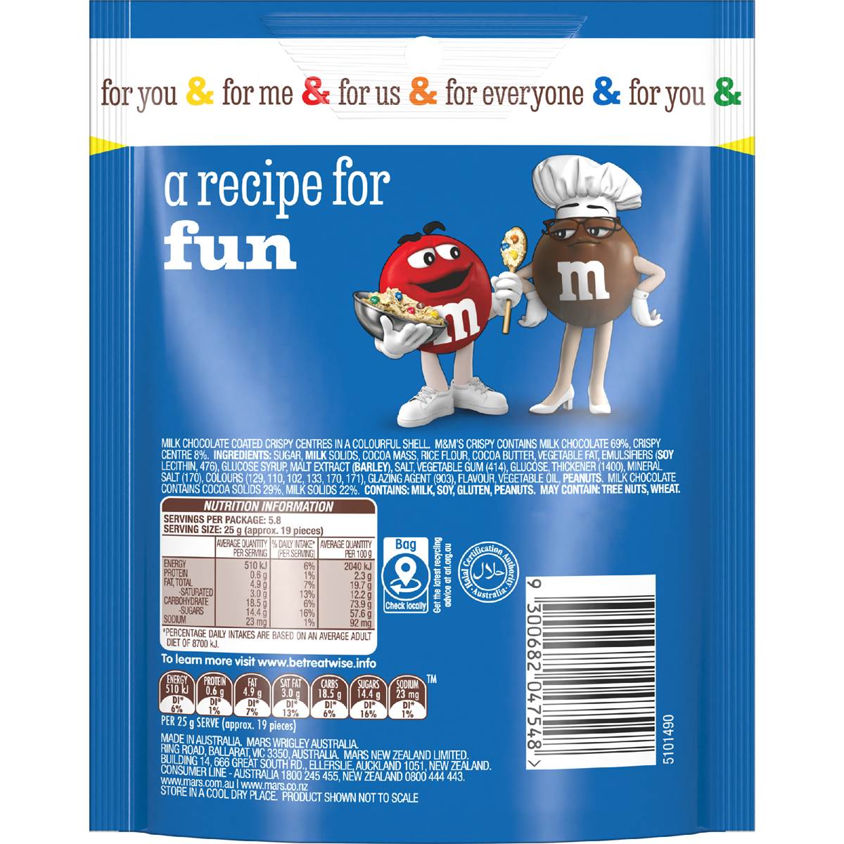 M&m's Crispy Milk Chocolate Snack & Share Bag 145g | Woolworths