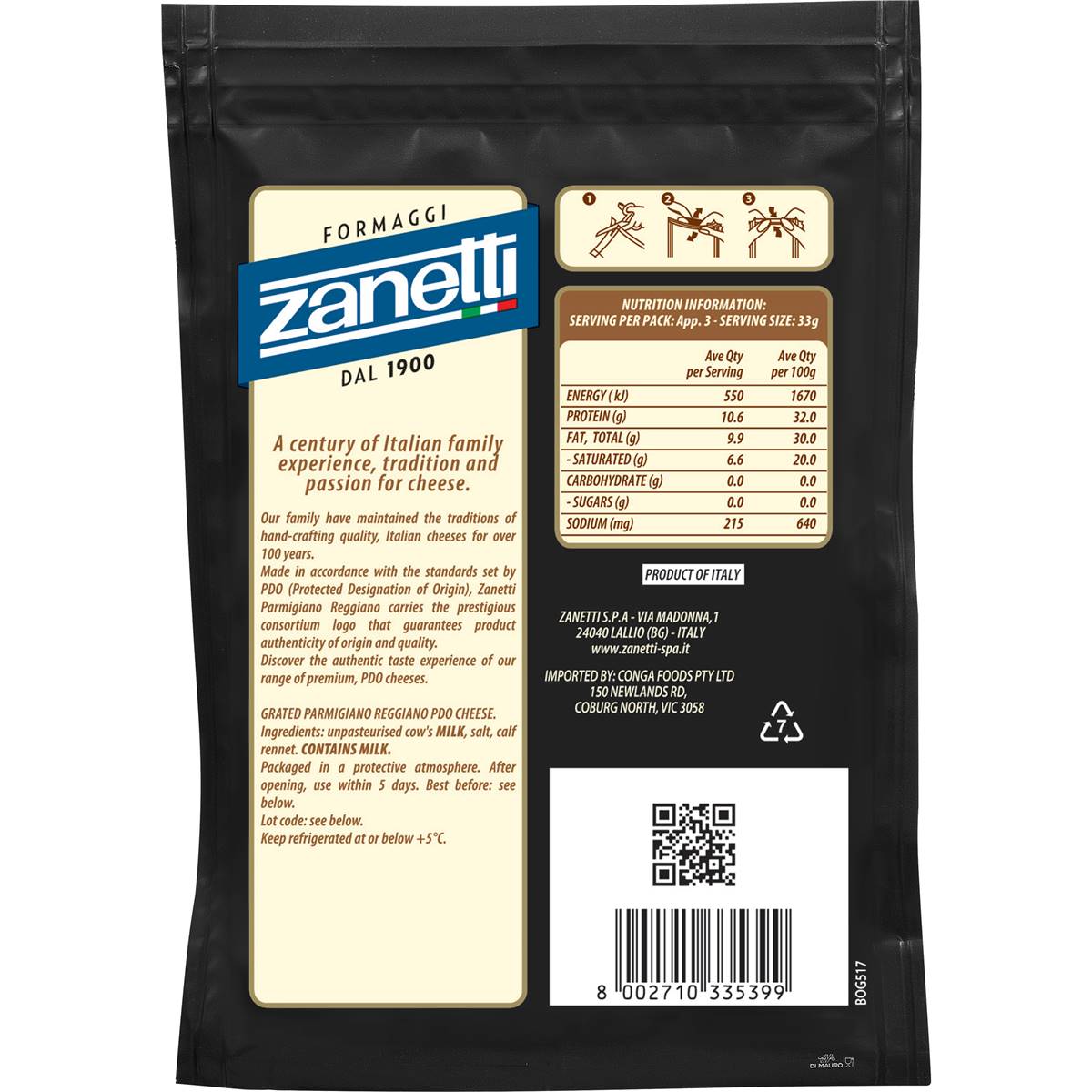 Zanetti Parmigiano Reggiano Grated Cheese 100g | Woolworths