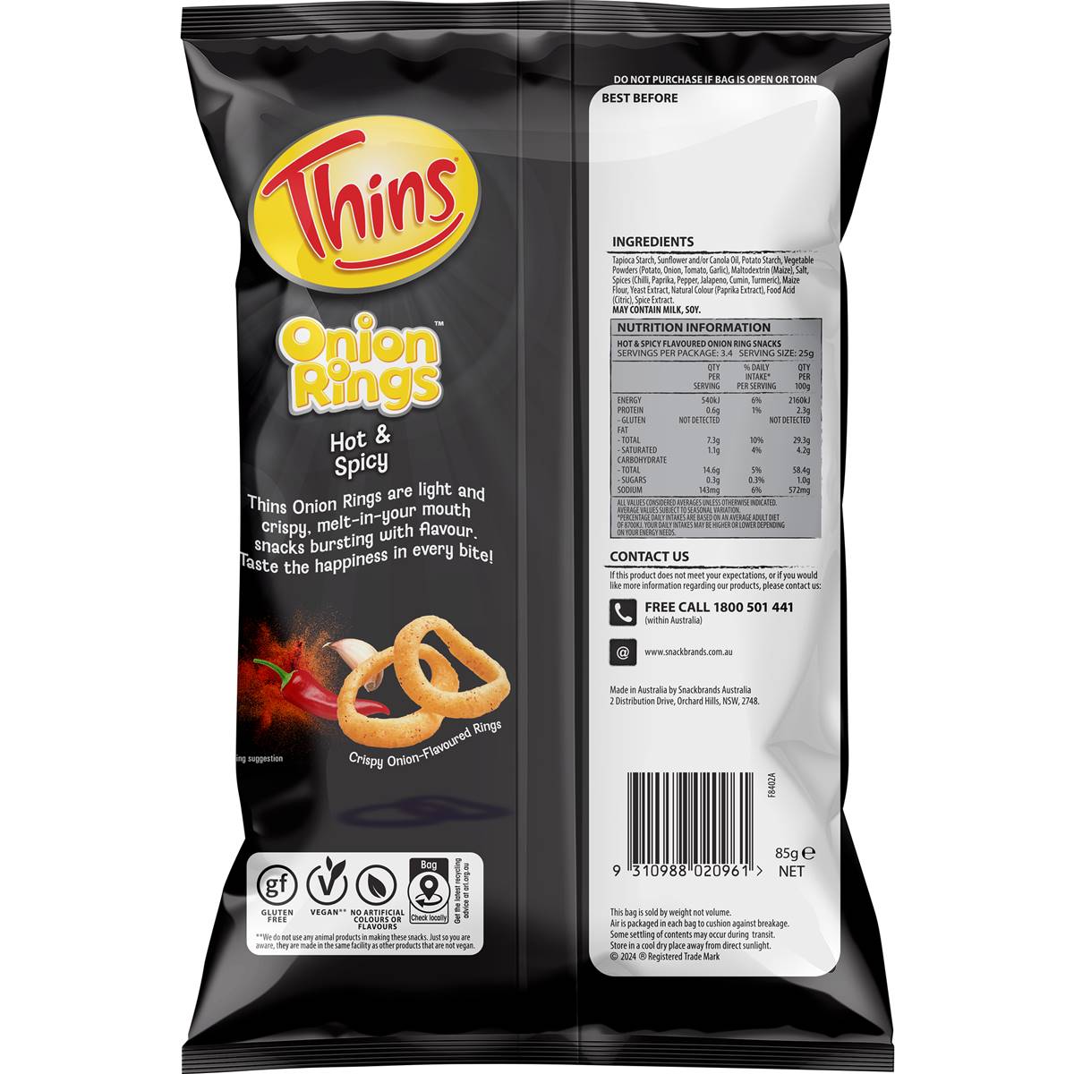 Thins Onion Rings Hot & Spicy 85g | Woolworths